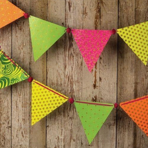 BLOWOUT Neon Paper Large Triangle Pennant Banner (9.5 Feet Long ...
