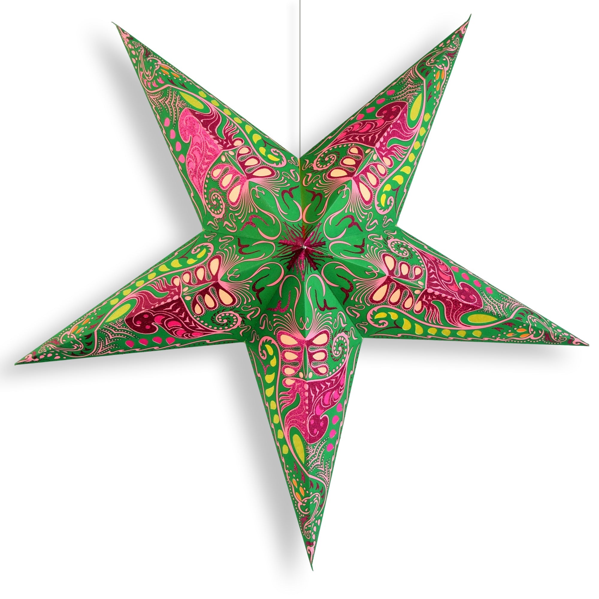 24 Inch Paper Star Lantern, Green Pink Nebula Glitter ...