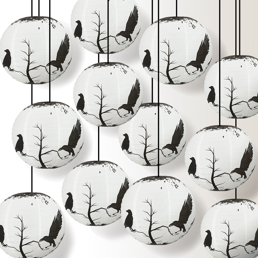 12 PACK | 14 Inch Halloween Crows Scary Black Birds Paper Lantern ...