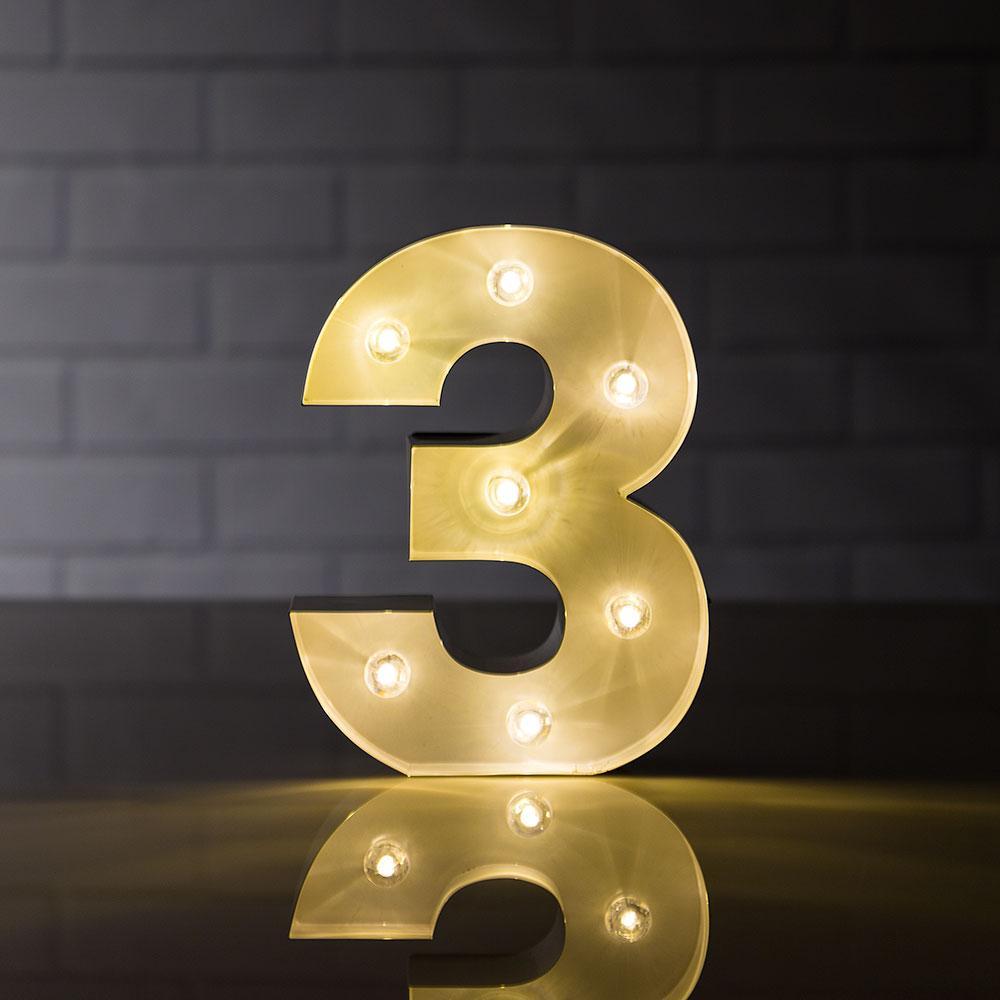 Marquee Light Number '3' LED Metal Sign (8 Inch, Battery Operated) on ...