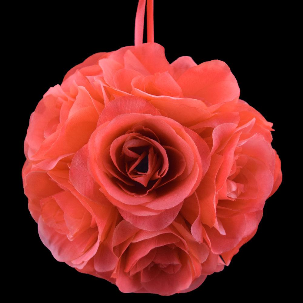 6" Roseate / Pink Coral Rose Flower Pomander Small Wedding Kissing Ball ...